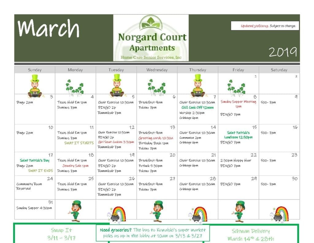 March 2019 Event Calendar - Norgard Court Apartments